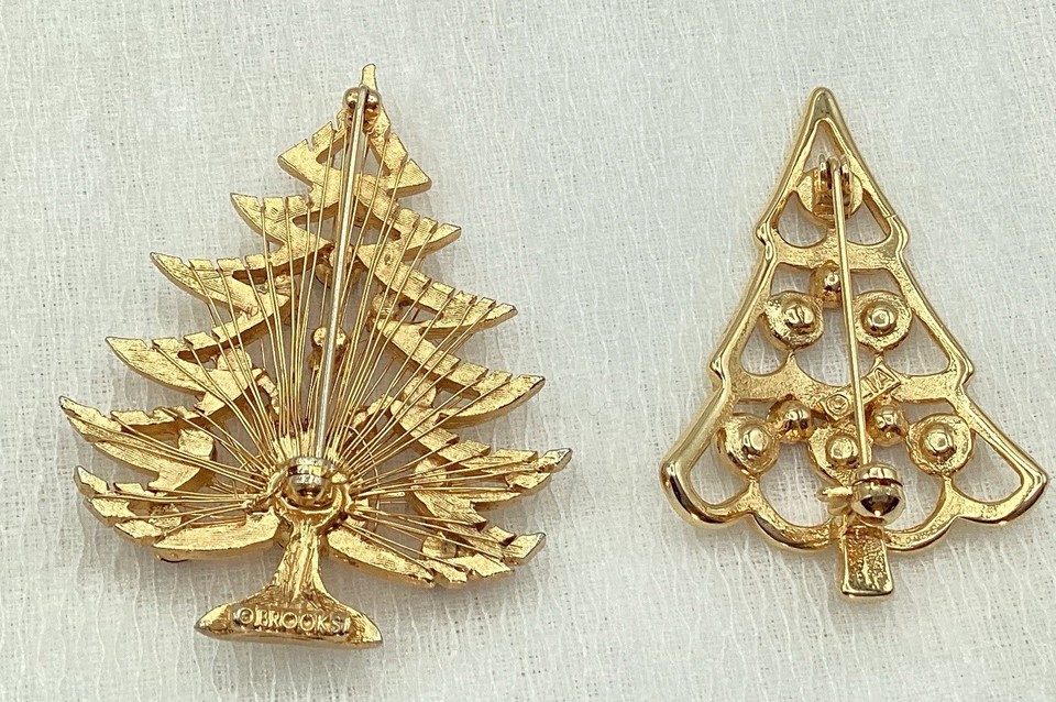 Vintage Brooks & LIA Christmas Tree Brooch Pin Lot - Rhinestones, Wire ...
