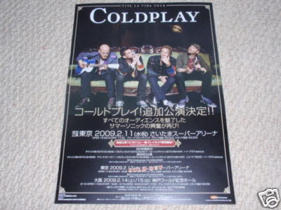 COLDPLAY Japan 2009 flyer live gig CONCERT mini-poster VIVA la VIDA ...