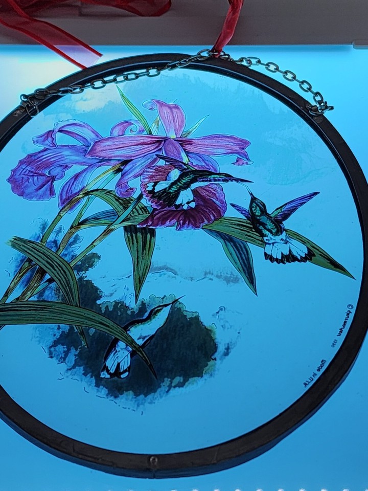 Glassmasters stained glass window suncatcher Hummingbirds 1990 8.75” x ...