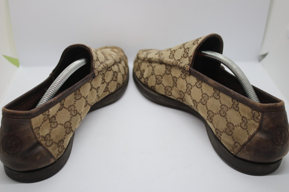 Vintage Gucci GG Guccissima Monogram Print Canvas Leather Loafers US 11 ...