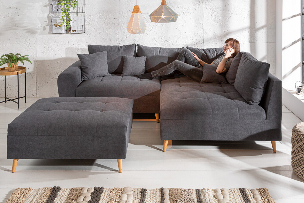 Design Ecksofa SCANDINAVIA anthrazit 250cm Hocker Eckcouch ...