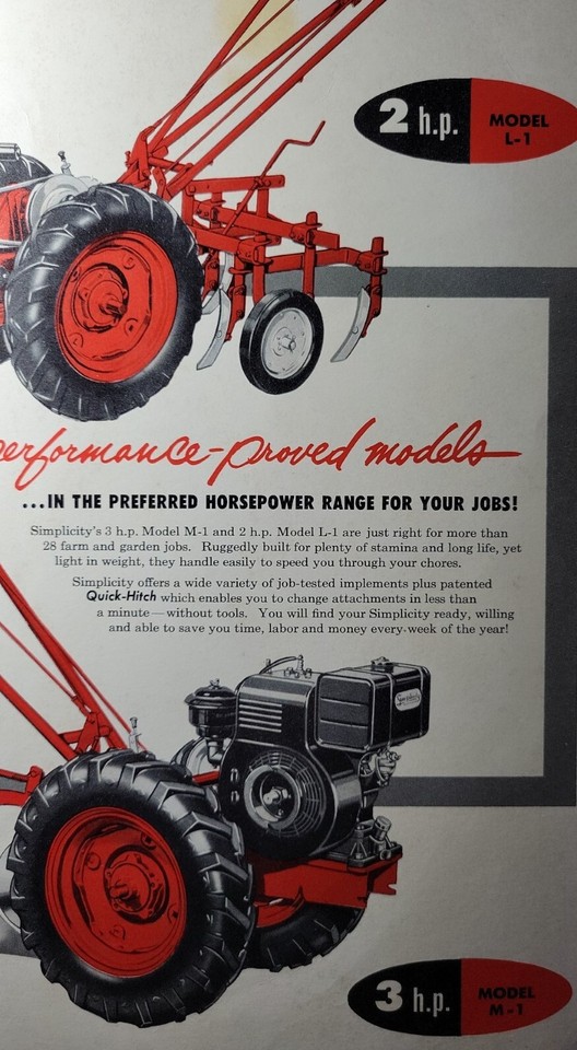 Simplicity L-1 M-1 Walk-Behind Garden Tractor & Implements Owner ...