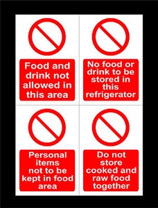 Personal Items, No Food Or Drink, Raw & Cooked Food Signs. All Sizes ...