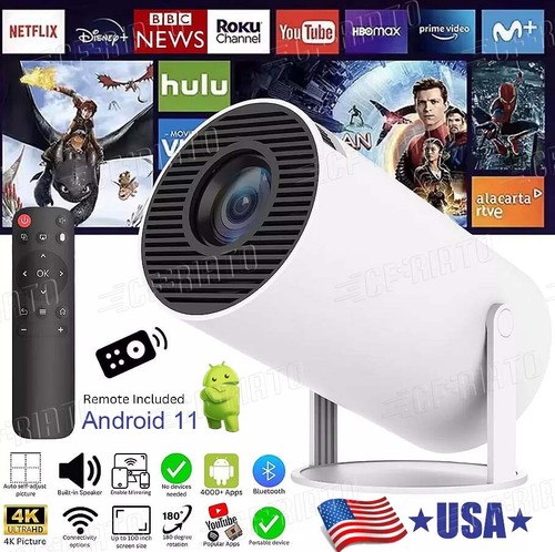 4K Mini Projector 10000 Lumen LED 1080P WiFi UHD Portable Home Theater ...