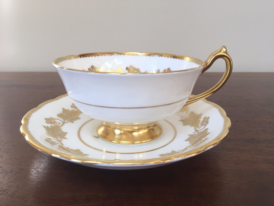 Paragon WHITE & GOLD with Fruit Footed Cup & Saucer Set ~ England | eBay