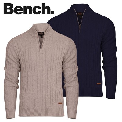Bench Men 1/4 Zip Cable Knit Jumper Pullover Cotton Warm Winter Sweater ...