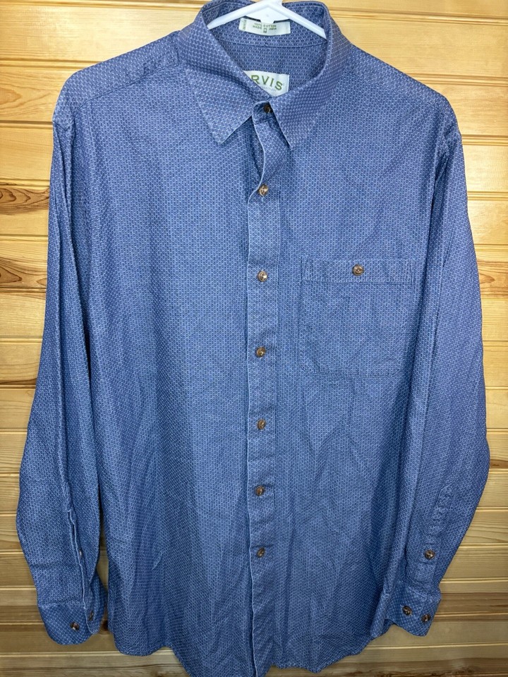 Orvis Long Sleeve Button Up Seersucker Shirt Men’s Medium Blue ...