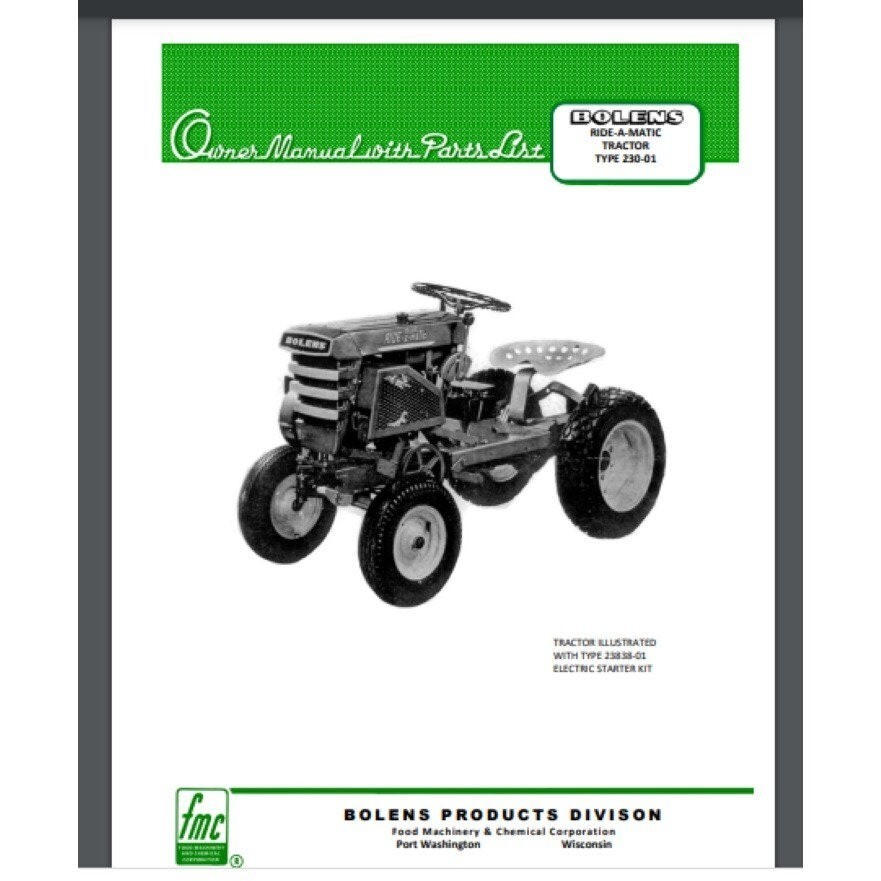 Bolens Ride-a-matic 230-01 owners manual parts list Pages Comb Bound 13 ...