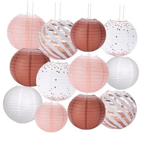 Paper Lanterns Party Decorations Pink White Hanging Paper Lanterns Rose Gold | eBay