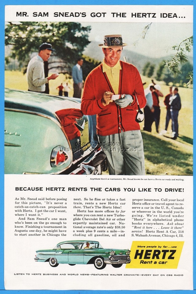 1958 Hertz Rent a Car Chevrolet Chevy Bel Air Sam Snead Golf Theme ...