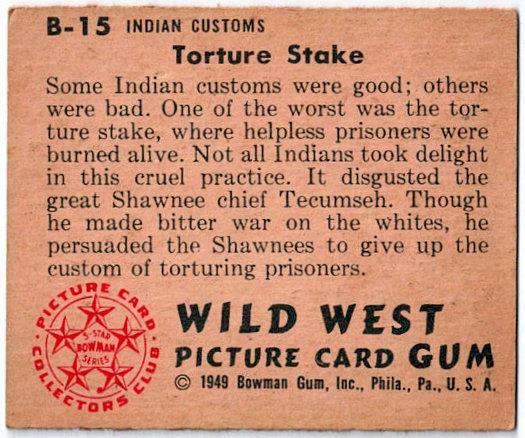 VINTAGE 1949 BOWMAN WILD WEST SERIES CARD B-15 TORTURE STAKE #T359 | eBay
