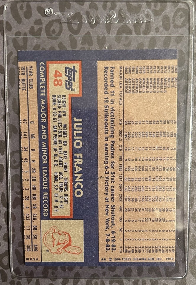 RARE 1984 Topps Nolan Ryan Wrong Back (Julio Franco) Error - Houston ...