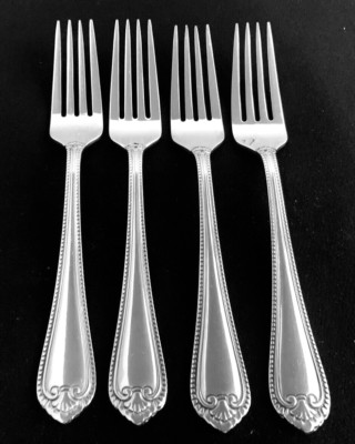 ONEIDA Stainless PACIFICA Set Of 4 DINNER FORKS 8" Glossy Beaded ...