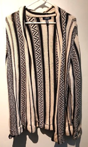 Used Women’s XXL, Cotton, Ivory & Black Striped Cardigan by Chaps ...