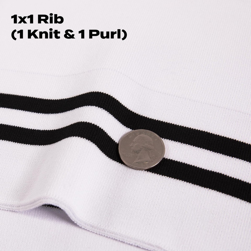 1x1 Striped Rib Knit Fabric Soft Cotton-Like Feel Stretchy Knitted ...