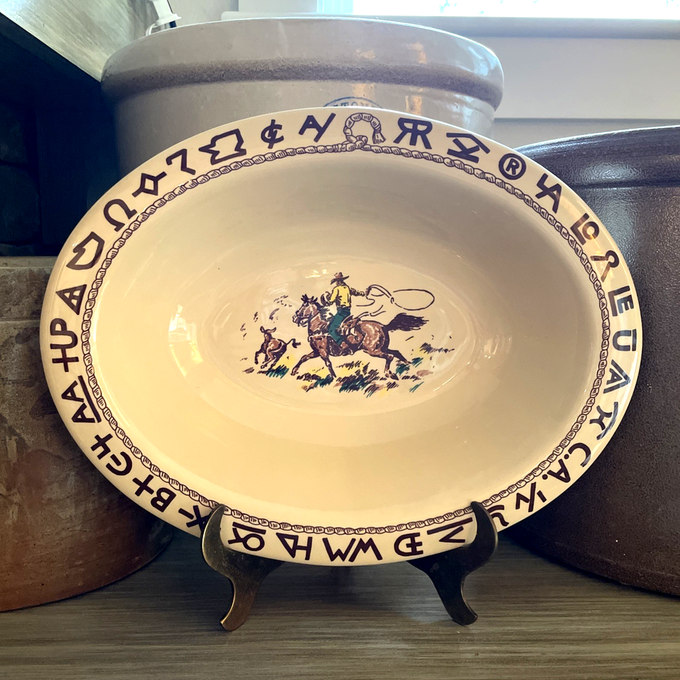Westward Ho Rodeo Pattern Oval Vegetable Bowl 12" True West Yellowstone ...