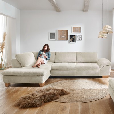 Ecksofa Concord Links Eckgarnitur Stoff Cord natur Nosagfederung ...
