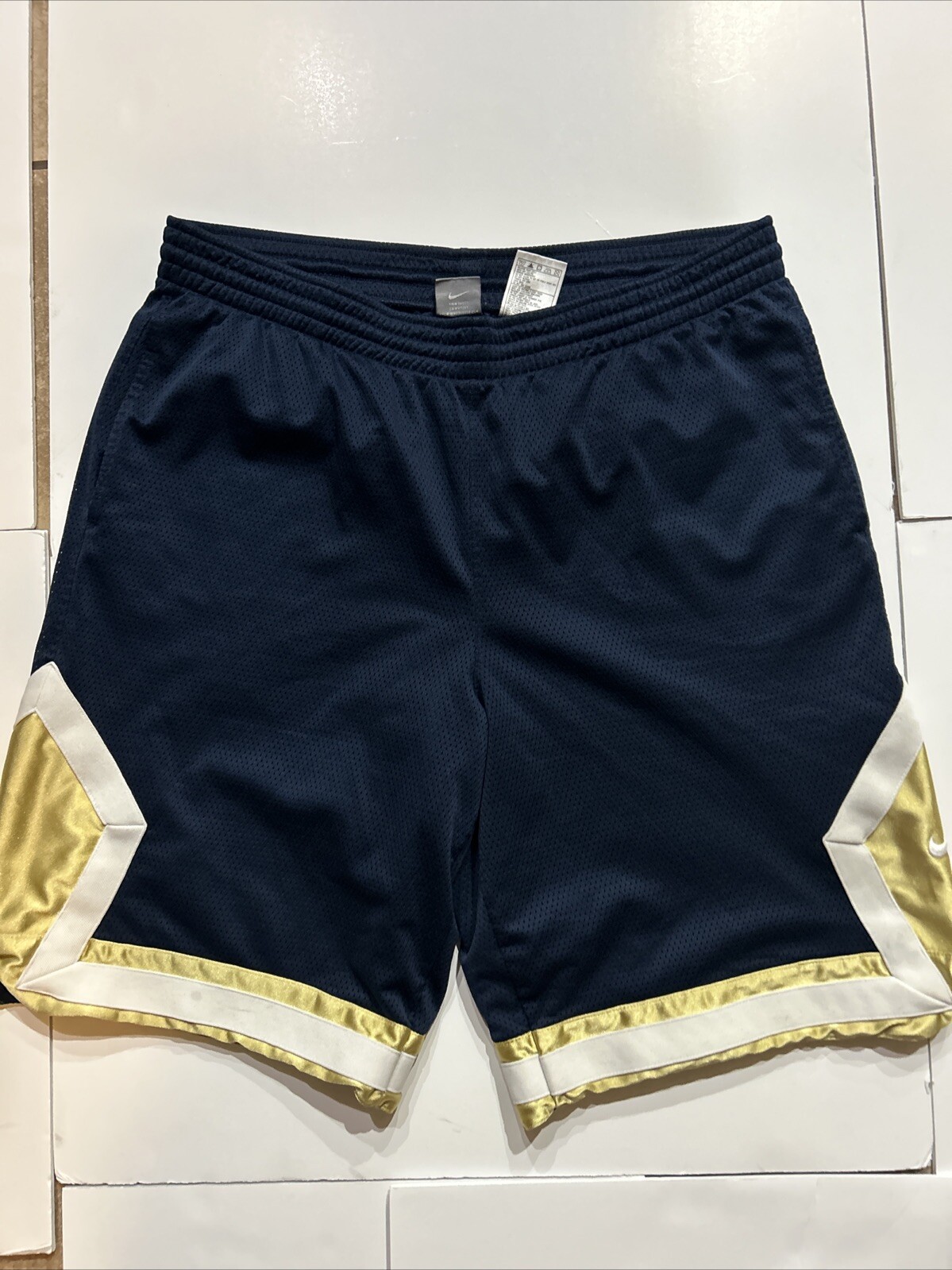 Vintage 2000s Grey Check Nike Baggy Mesh Navy And Gol… - Gem