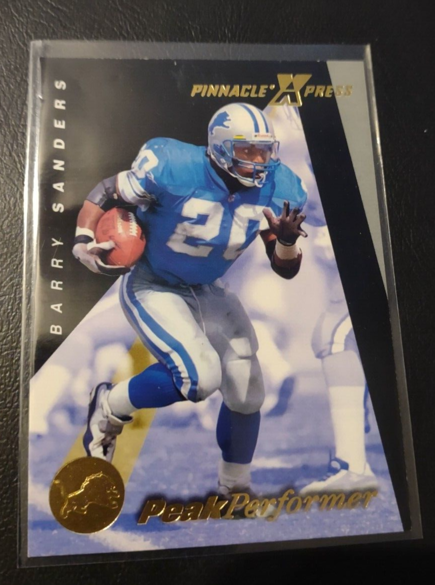 1997 PINNACLE XPRESS FOOTBALL CARD #140 BARRY SANDERS PEAK PERFORMER ...