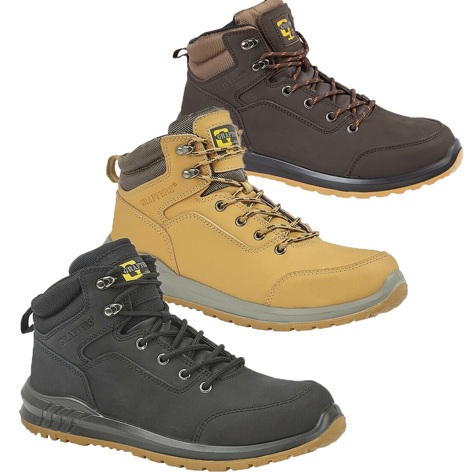Grafters Leather Work Safety Boots Hiker Steel Toe Ankle Work Boot ...
