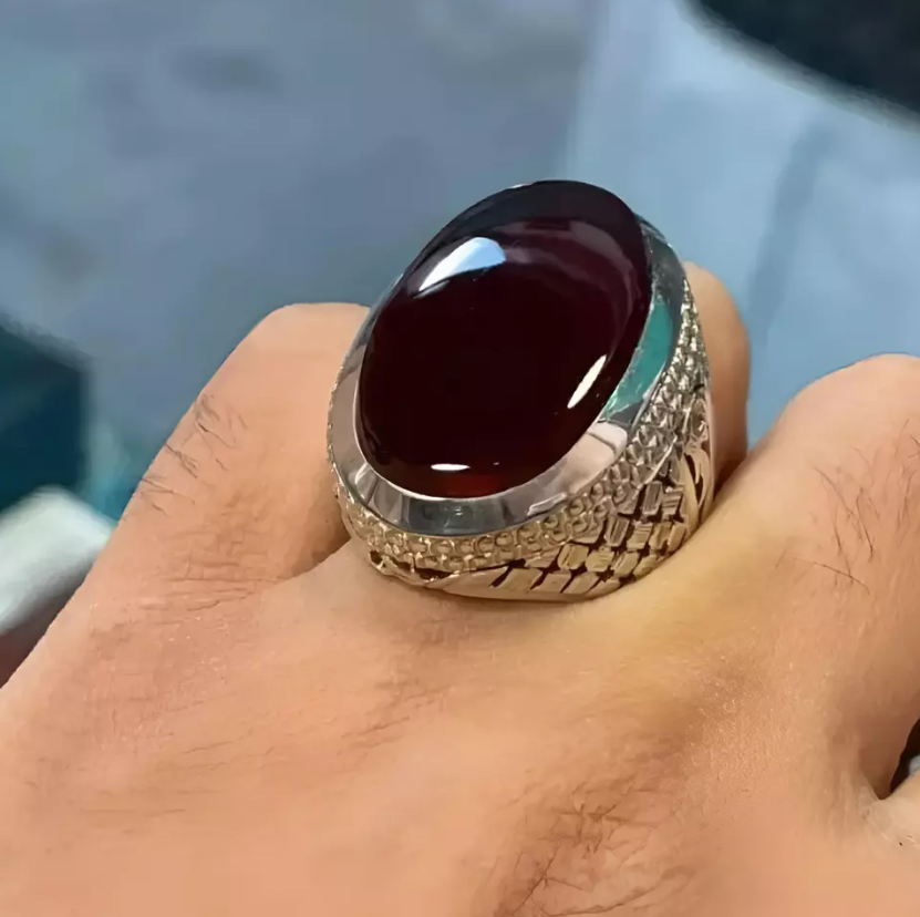 Blood Red Yemeni Aqeeq Ring, 925 Sterling Silver Natural Agate Ring ...