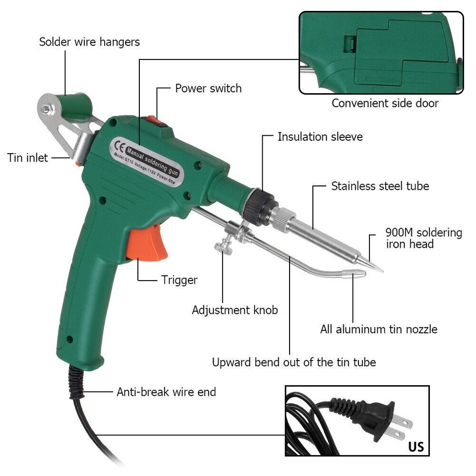 60W Soldering Iron Gun Kit Adjustable Temperature Welding Solder Wire ...