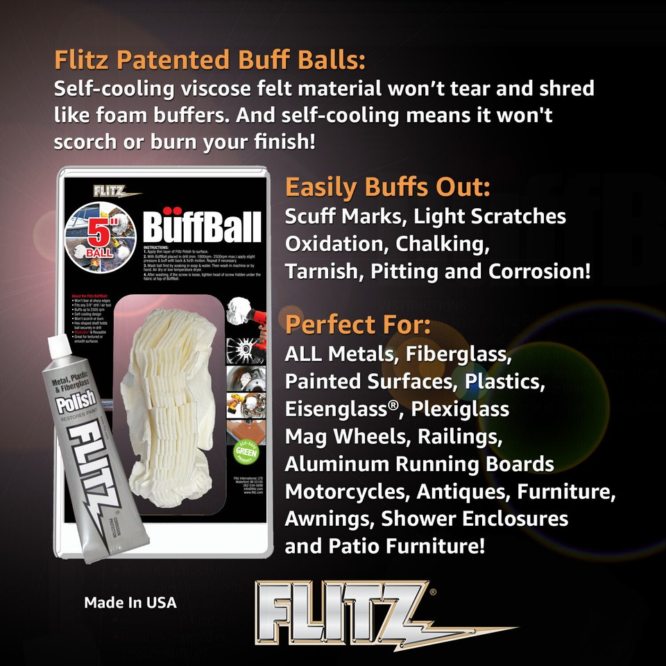 FLITZ LARGE 5" BUFF BALL With 1.76OZ TUBE FLITZ POLISH (SEE VIDEO) | eBay