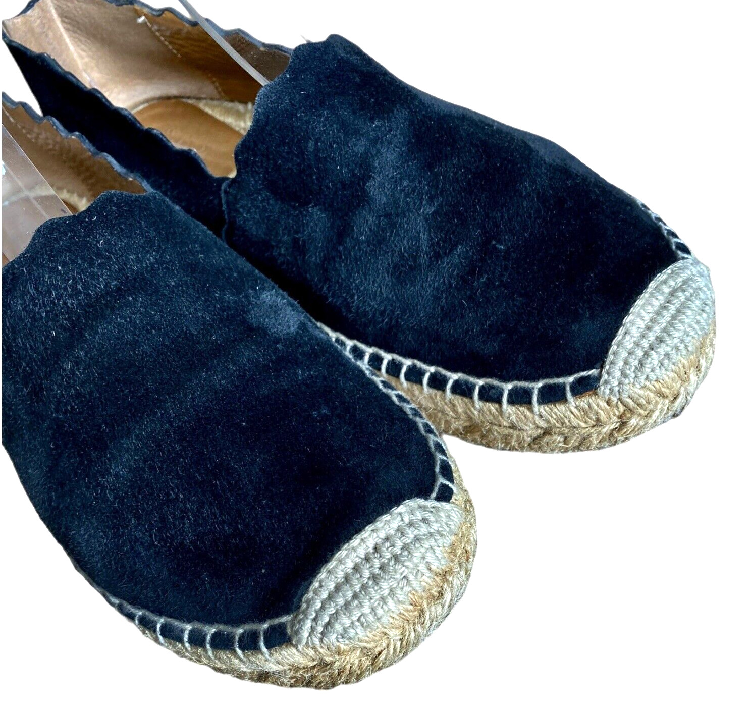 CHLOE Lauren Scalloped Espadrille Black Leather Suede… - Gem CHLOE Lauren Scalloped Espadrille Black Leather Suede… - Gem