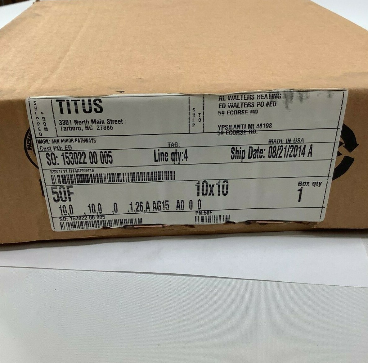 Titus 50F Eggcrate Return Grille 10x10 NEW! NIB | eBay