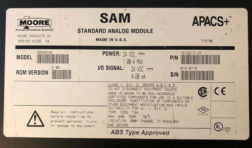 SIEMENS/MOORE SAM APACS+ 39SAMCAN | eBay