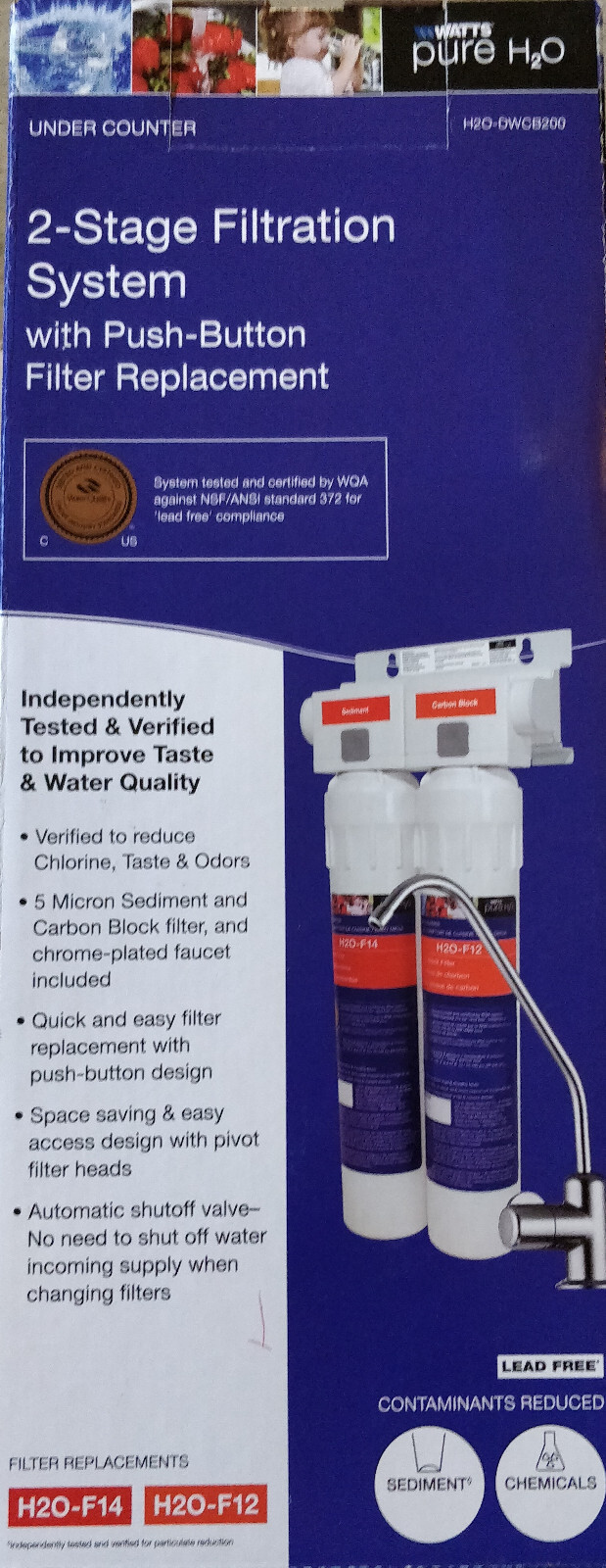 NEW Watts Pure H2O 2 Stage Undersink Filter System H20-DWCB200 Water ...