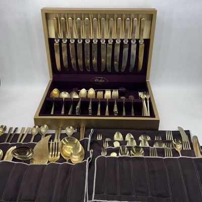 VTG Dirilyte Empress Gold Flatware Monogrammed P - 157 Piece - 15 ...