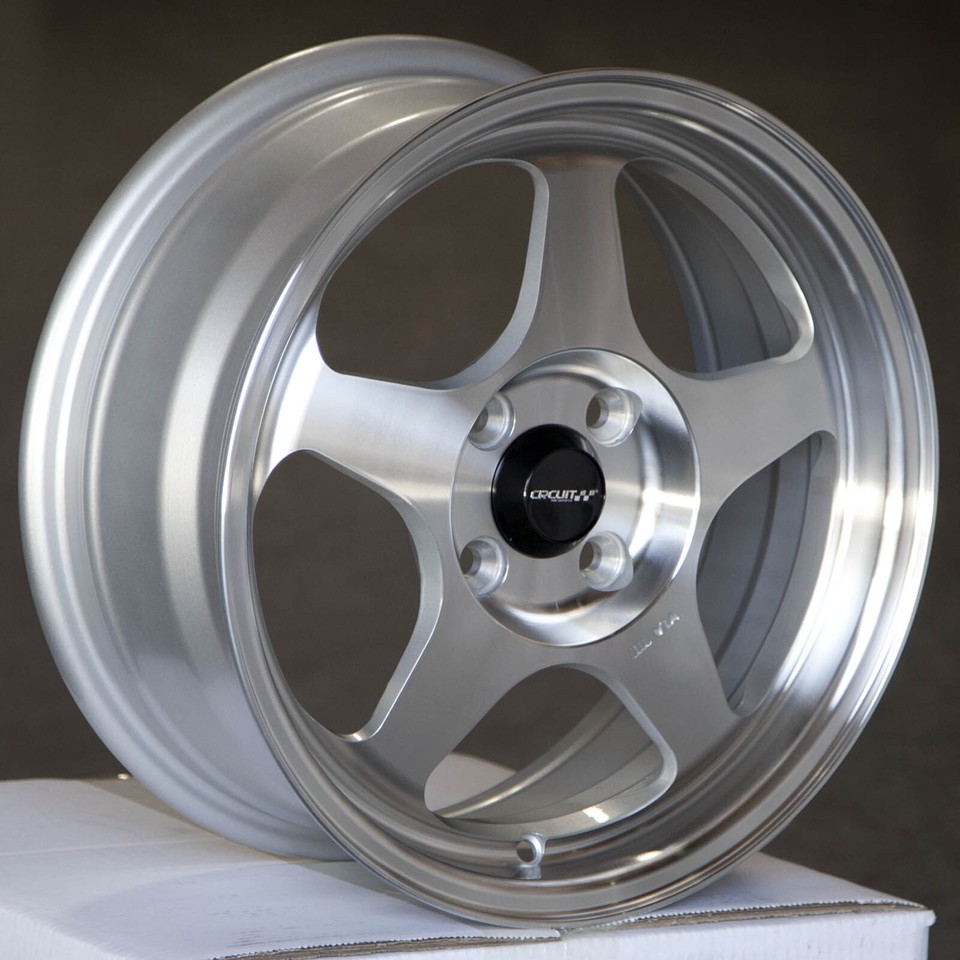 4 Circuit CP22 15x6.5 4x100 +35 Machined Silver Wheels Fits Honda Civic ...