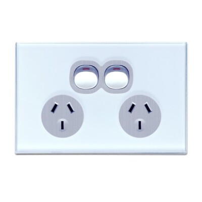 2PCS AU Double GPO Glass Panel Power Point Socket Switch Ocean Blue 10A ...