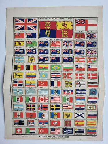 Old Vintage Antique Print 1900 Flags of all Nations British and ...