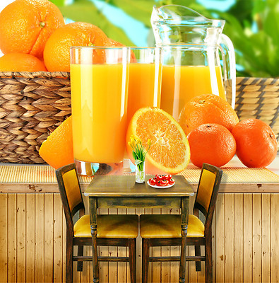 3D Orange Fruit Juice Wall Paper wall Print Decal Wall Deco Indoor wall ...
