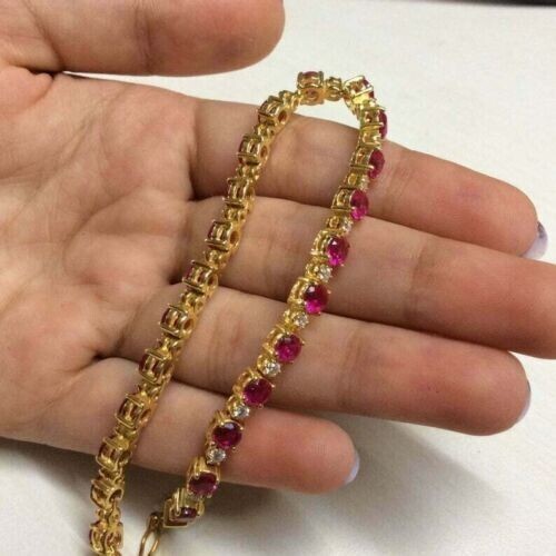 Lab Created Bracelet In 14K Yellow Gold Plated 6.90Ct Round Red Ruby ...