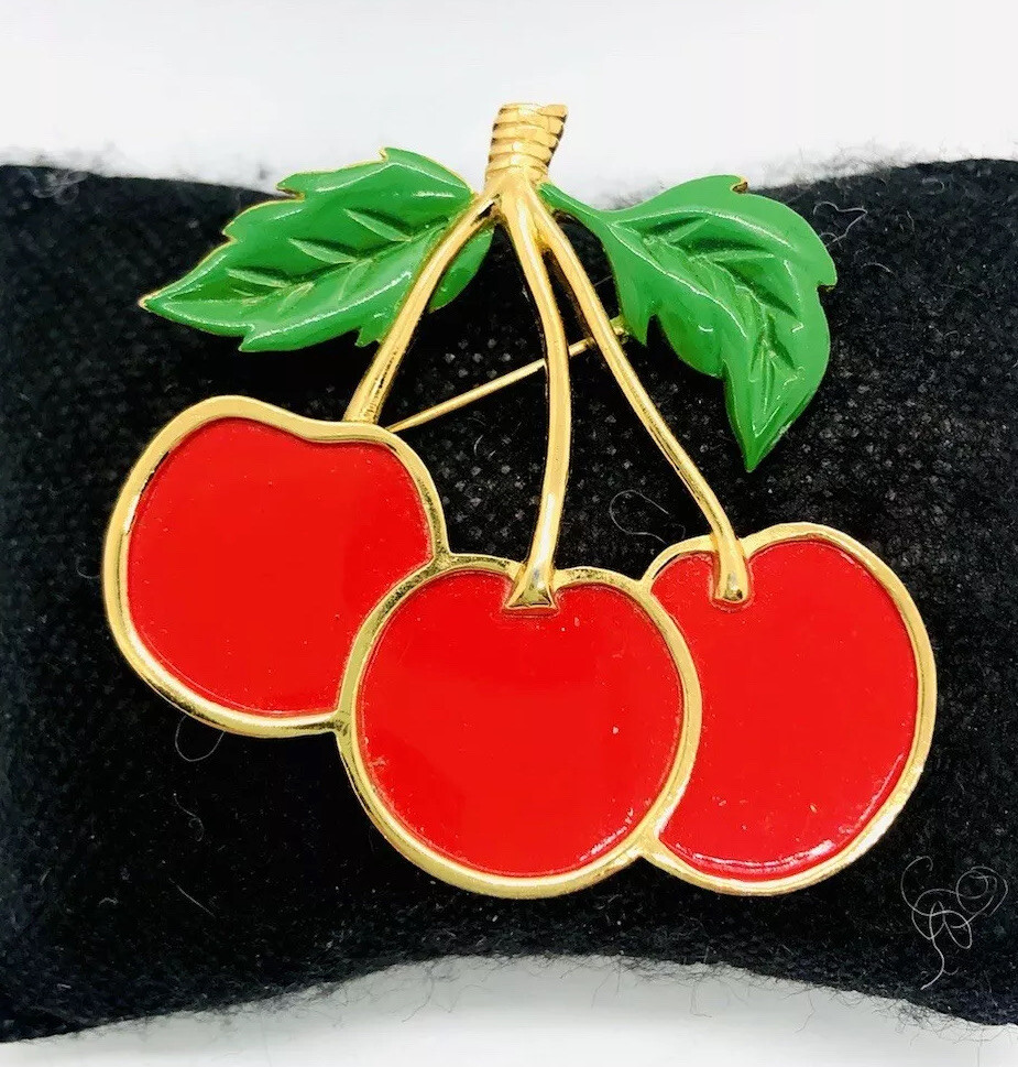 Large TRIFARI Enameled TrIple CHERRIES Brooch Signed … - Gem