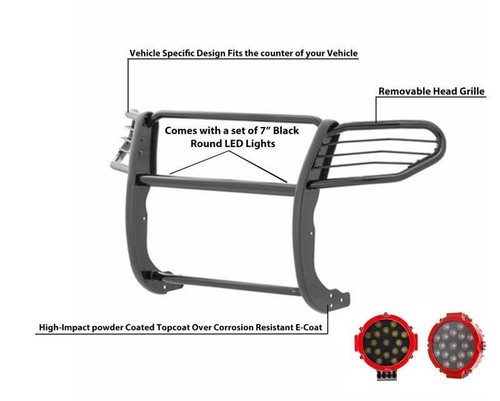 Black Horse Grille Guard Push Bar Modular Black w/7"LED Fits 16-19 Ford ...