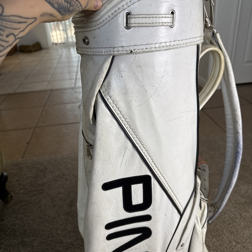 Vintage PING Golf Cart Bag White Black Single Strap 6-Way Divider Faux ...