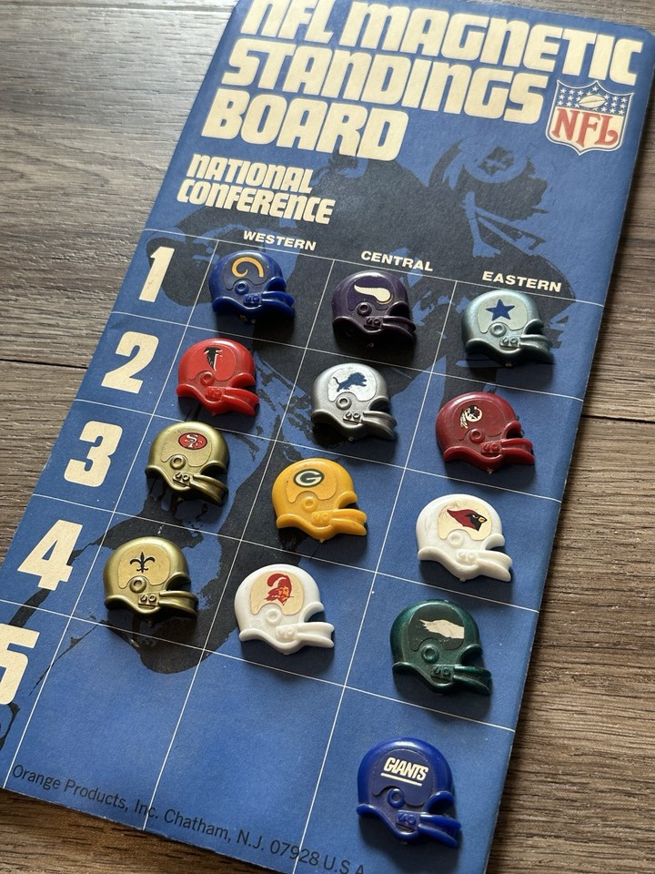 1977 NFL Magnetic Standings Board (25) Plastic Helmet Magnets Orange ...