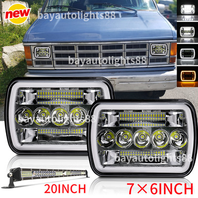 Fit Dodge B150 B250 B350 1988-1993 H4 7x6" 5x7'' LED Headlight +20 ...