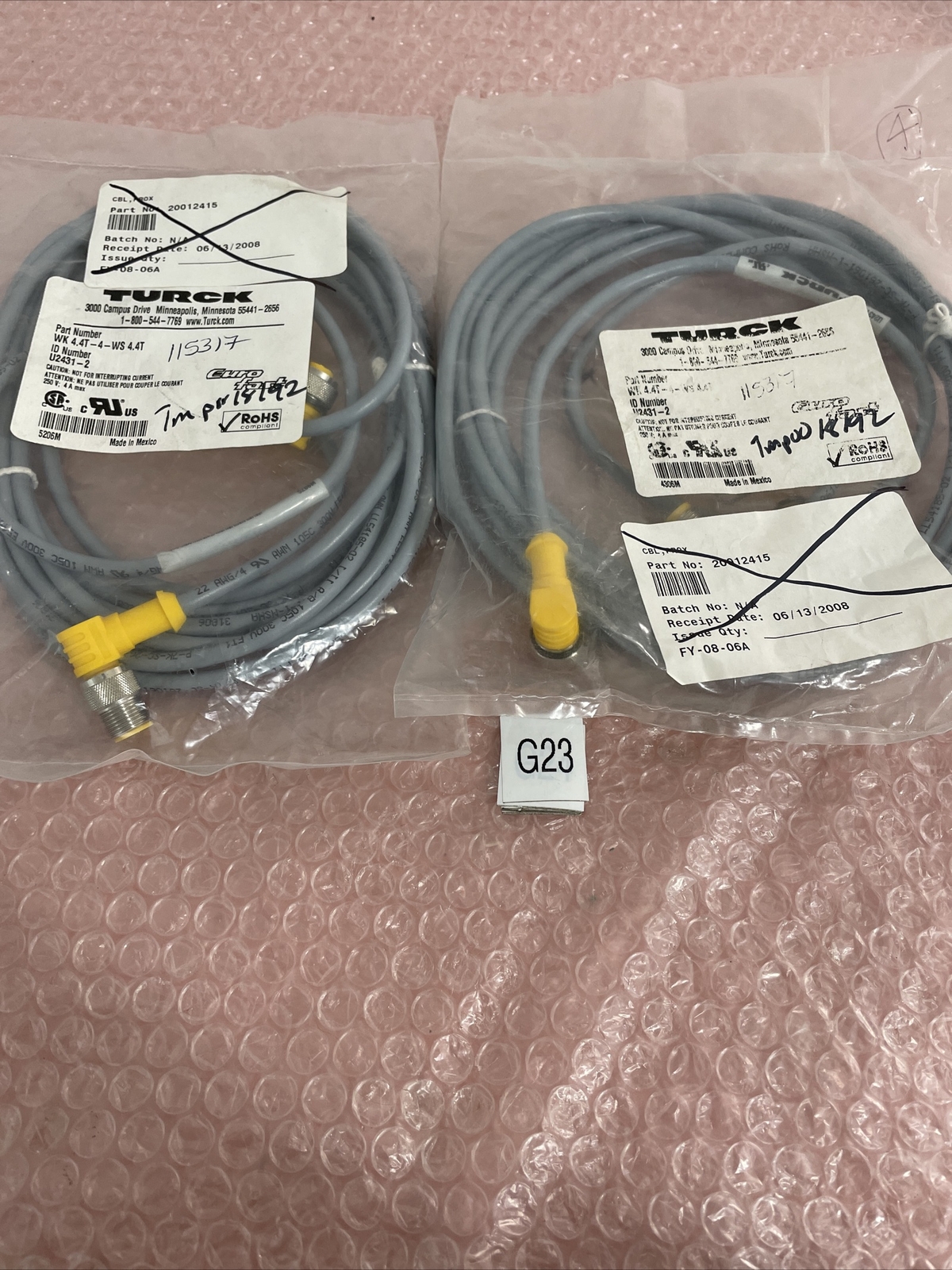 (2) NEW IN BAG TURCK WK 4.4T-4-WS 4.4T Euro Fast Cable ID#U2431-2 ...