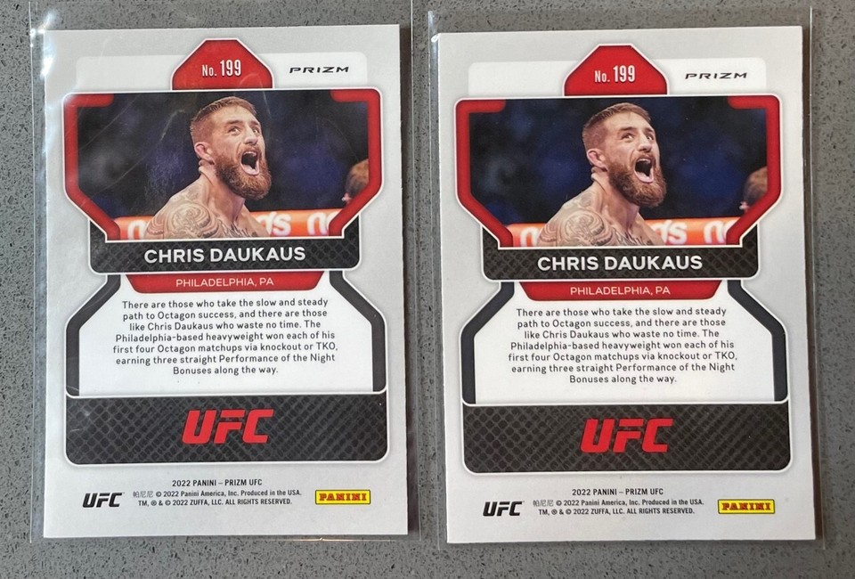 2x Lot 2022 Panini Prizm UFC MMA #199 Chris Daukaus Red Ruby Wave RC ...