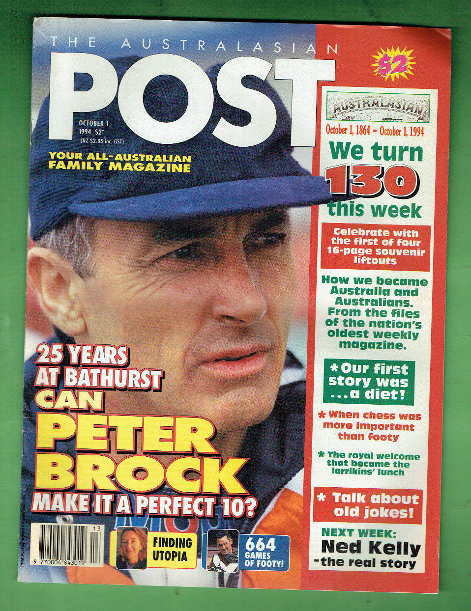 #T98. AUSTRALASIAN POST MAGAZINE - 1st OCTOBER 1994, PETER BROCK COVER ...