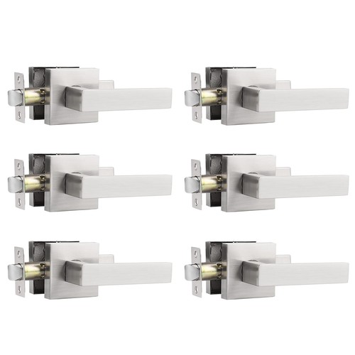 Square Passage Door Levers Set Keyless Interior Door Handles Brushed ...