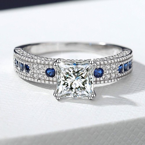 1.2CT Princess Cut GRA VVS1Moissanite Wedding Promise Ring 925 Sterling ...