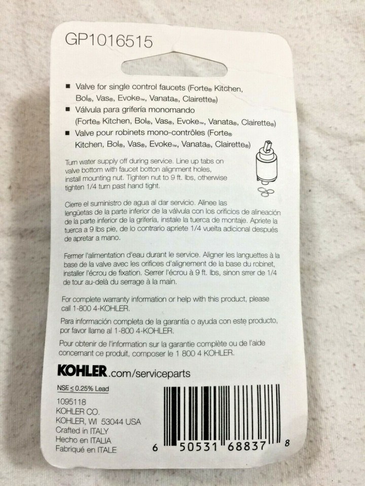 Kohler Single Control Kitchen Faucet Valve For Kohler GP1016515 | eBay