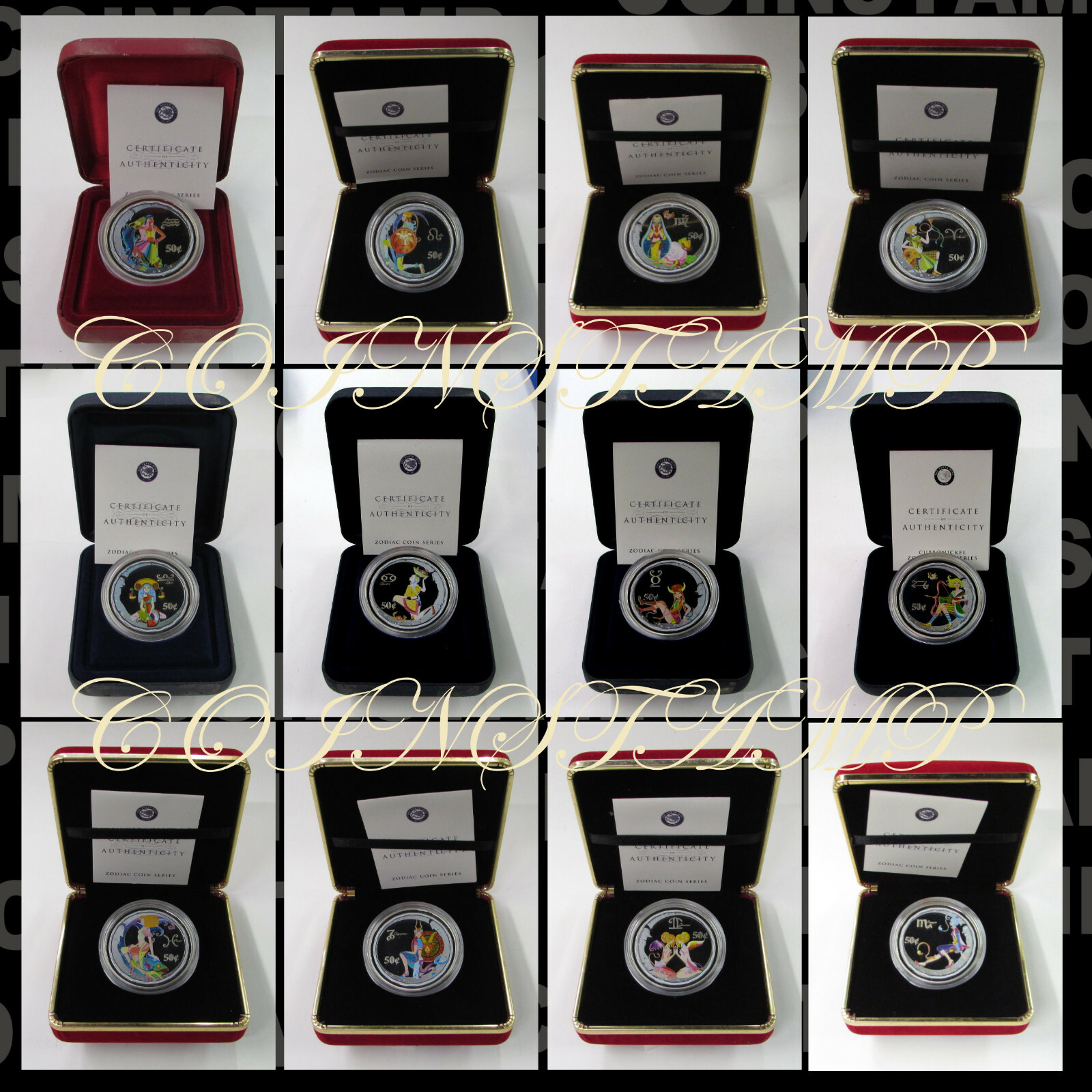 2003 Cook Island, Zodiac Coin Series, 50 c Nickel Color PF Coin, 12 ...