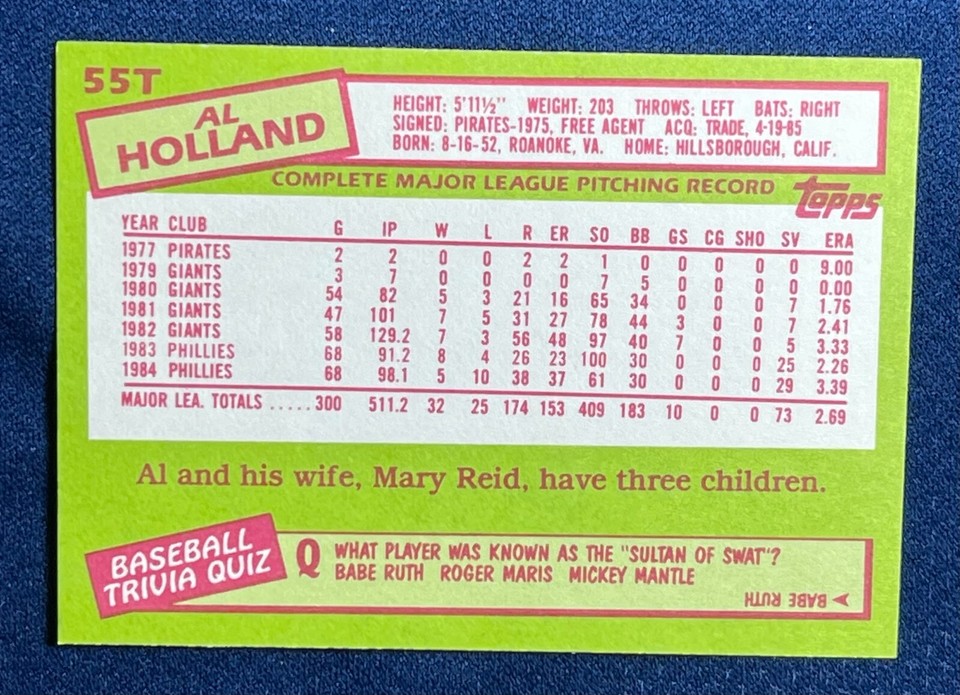 1985 TOPPS TRADED "TIFFANY" #55T AL HOLLAND (PITTSBURGH PIRATES) NM | eBay